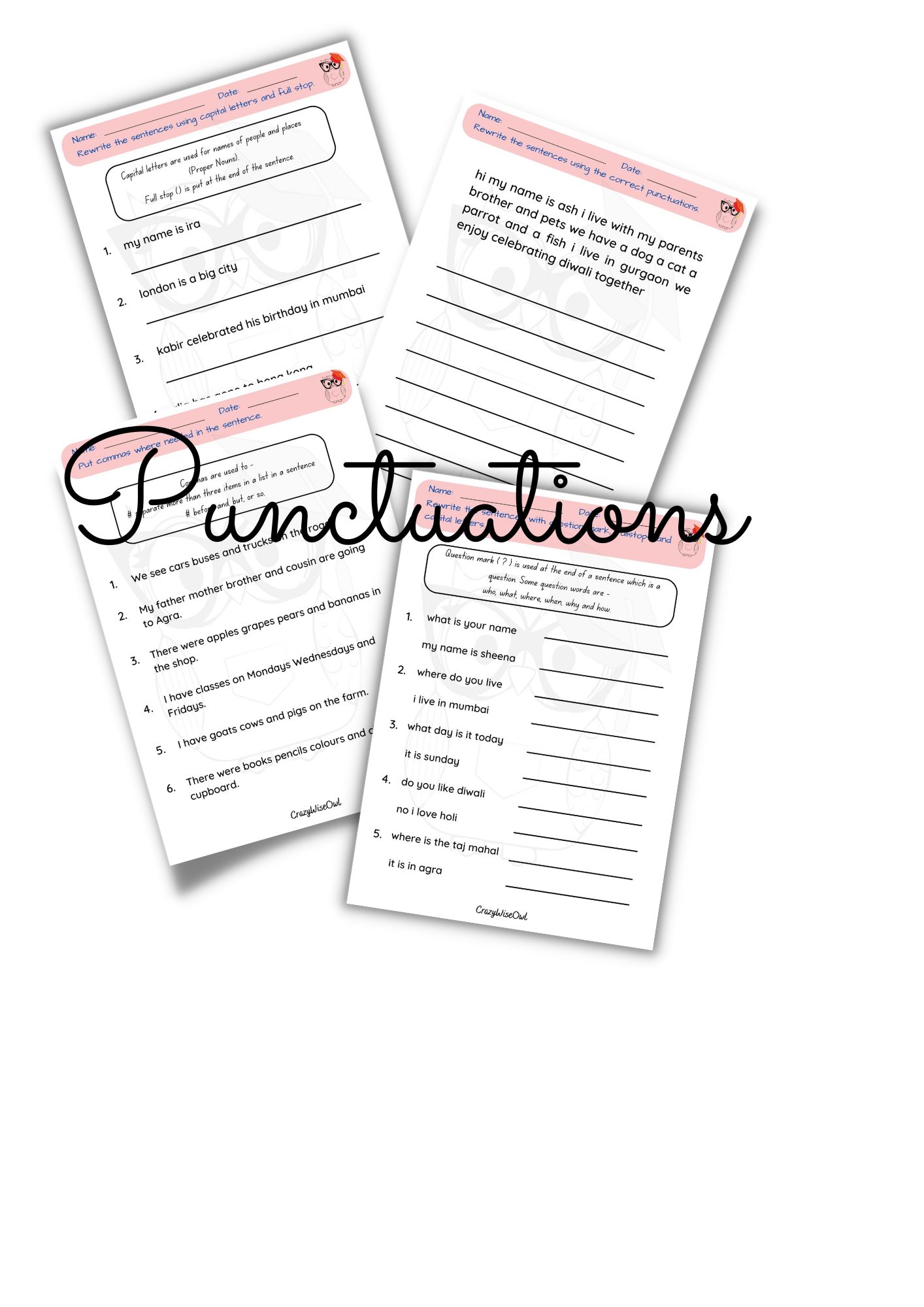 Punctuations | Printable | 10 Pages | Introduction Level | Preschool ...